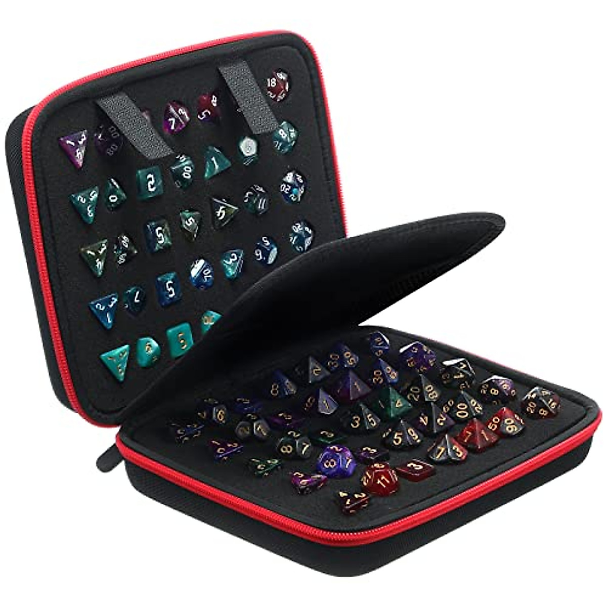 Aoriher Dice Case with Removable Slotted Tray for Dice Storage Game Dice Carrying Holder Compatible with Dnd Role Playing and Other Table Games, Holds up to 70 Dices/ 10 Sets(Red)
