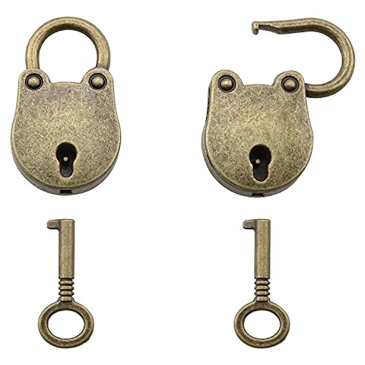 JianLing 2 Sets Mini Antique Bronze Locks and Keys, Retro Vintage Small Metal Padlock Archaize Style Lock Mini Lock with Key (1 Lock + 1 Key)