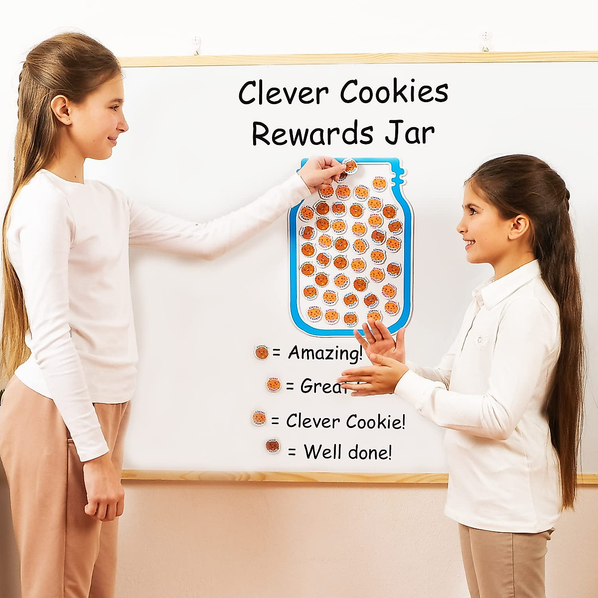 Simply magic 50+5 PCS Magnetic Clever Cookies Rewards Jar for Kids - Behavior Management Classroom Tools, Marble Jar Reward System for Classroom, Positive Behavior Reward Chart for Classroom