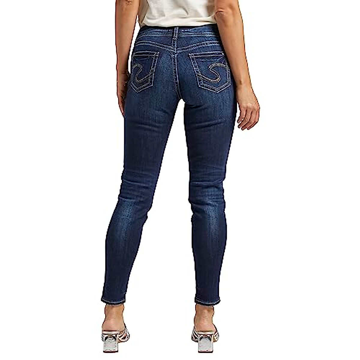 Silver Jeans Co. Women's Suki Mid Rise Curvy Fit Skinny Jeans, Dark Rinse Shade, 29W x 29L