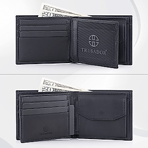TRUSADOR Treviso Mens Wallets Bifold Leather with Coin Pocket Rfid Blocking (Black)