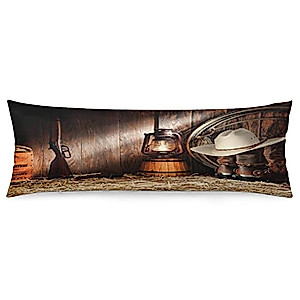 Body Pillow Cover,Western Theme Rodeo Cowboy Boots Hat Gun Lantern Printed Long Pillow Cases Protector with Zipper Decor Soft Large Covers Cushion for Beding,Couch,Sofa,Home Gift 20"x54"