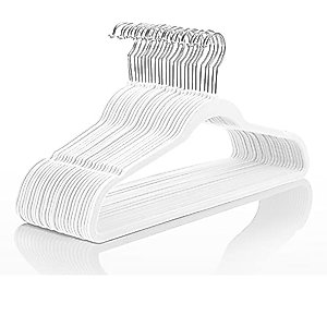 MIZGI Premium Velvet Hangers (50 Pack) Heavyduty - Non Slip Felt Hangers - Velvet Suit Hangers White - Chrome Hooks,Space Saving Clothes Hangers