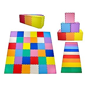 KC Cubs Soft & Safe Non-Toxic Children’s Interlocking Multicolor Exercise Puzzle EVA Play Foam Mat for Kids’s Floor & Nursery Room, 36 Tiles, 9 Colors, 11.5” x 11.5”, 54 Borders (EVA002)