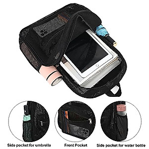 Fuyicat Black Mesh Backpack for Girls, Semi-Transparent School Bookbag See Through Beach Bags for Kids Women