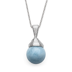 Sterling Silver Natural Milky Aquamarine Single Floating Gemstone Pendant Chain Necklace,18"