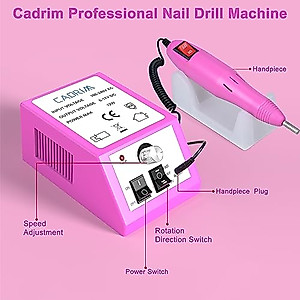 Electric Nail Drill, Cadrim Nail Drill Machine, Nail Electric Drill for Acrylic Nails Gel Nail Glazing Nail Drill Nail Art Polisher Sets Glazing Nail Drill Fast Manicure Pedicure, Pink