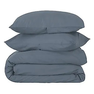 Nate Home by Nate Berkus 300TC 3-Piece Luxe Cotton Sateen Duvet Cover | Ultra Soft, Cool, Bedding Set from mDesign - Full/Queen Size - 1 Duvet Cover/2 Pillow Shams, Whale (Navy Blue)