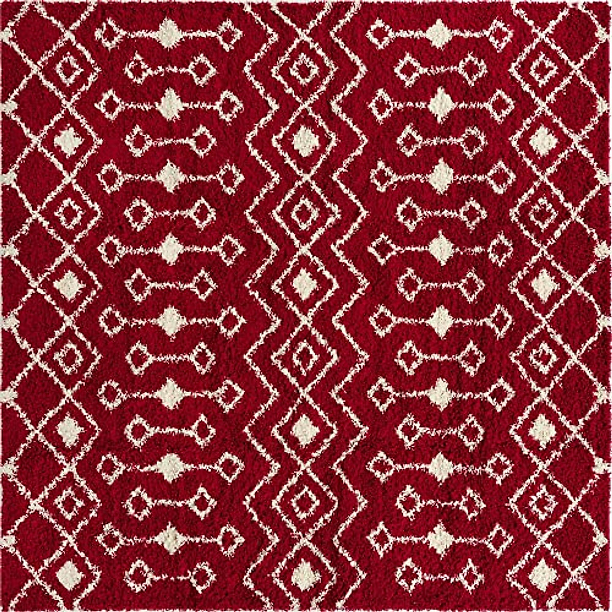 Unique Loom Moroccan Trellis Shag Collection Area Rug - Meknes (10' Square, Burgundy Red/Ivory)