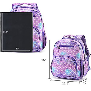 mibasies Girls Backpack for Elementary School, Backpack for Girls 5-8 with Lunch Box(Mermaid)