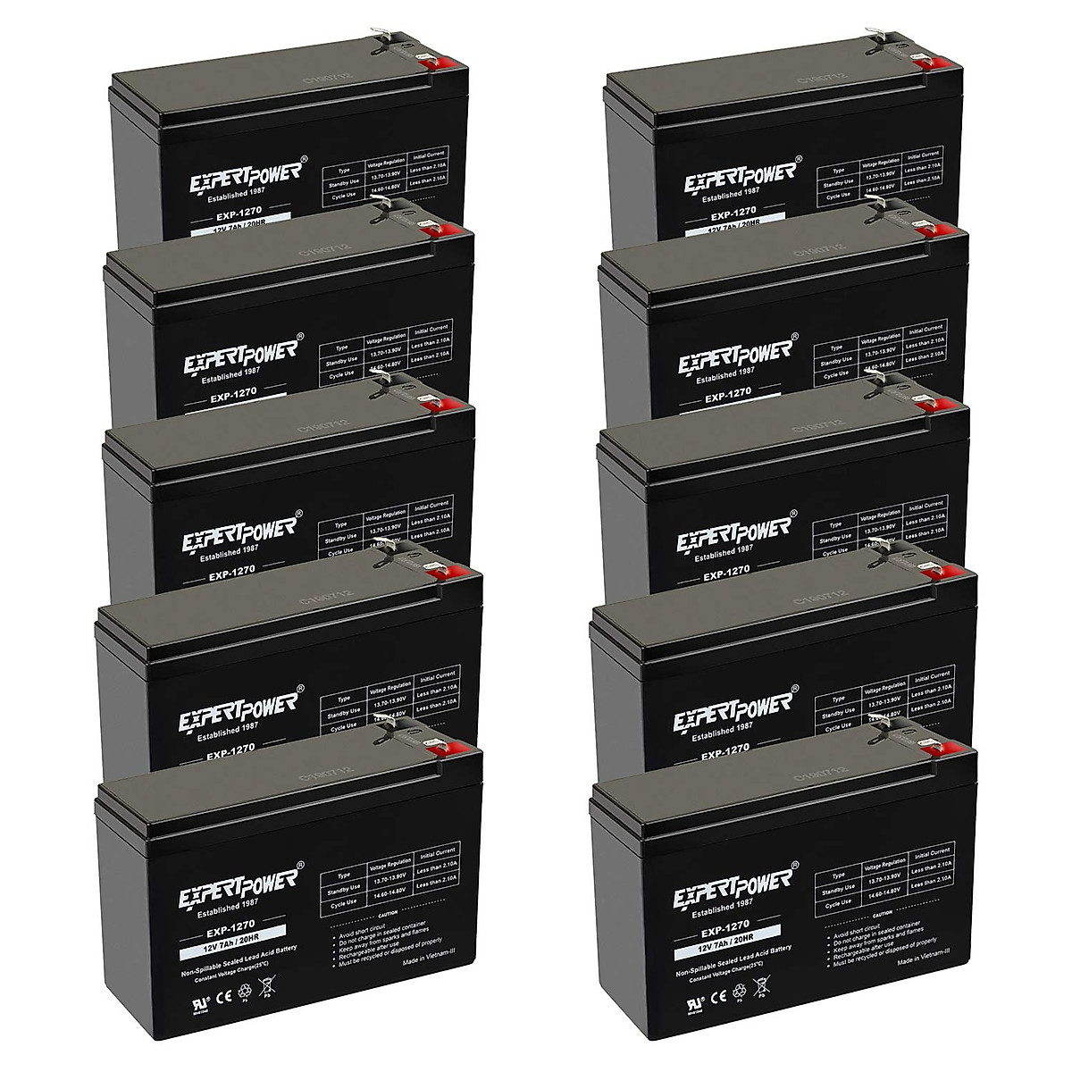 ExpertPower® 12v 7ah Rechargeable Sealed Lead Acid Battery || EXP1270|| Replaces APC Back-UPS ES 550 VA (10 Pack)
