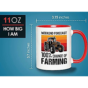 Bubble Hugs Farmer Birthday Two Tone Red Edition Coffee Mug 11oz - Forecast Farming - Dry Farming Farm ranch Market Garden Agricultural Seed Drill Acre Hay Tractor Farmer Crops