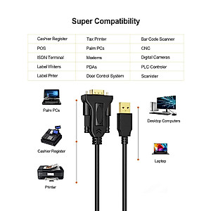 CableCreation USB to RS232 Cable (FTDI Chipset), 3 Feet RS-232 Male DB9 Serial Converter Cable for Windows 11, 10, 8.1, 8,7, Vista, XP, 2000, Linux, Mac OS X,1M / Black