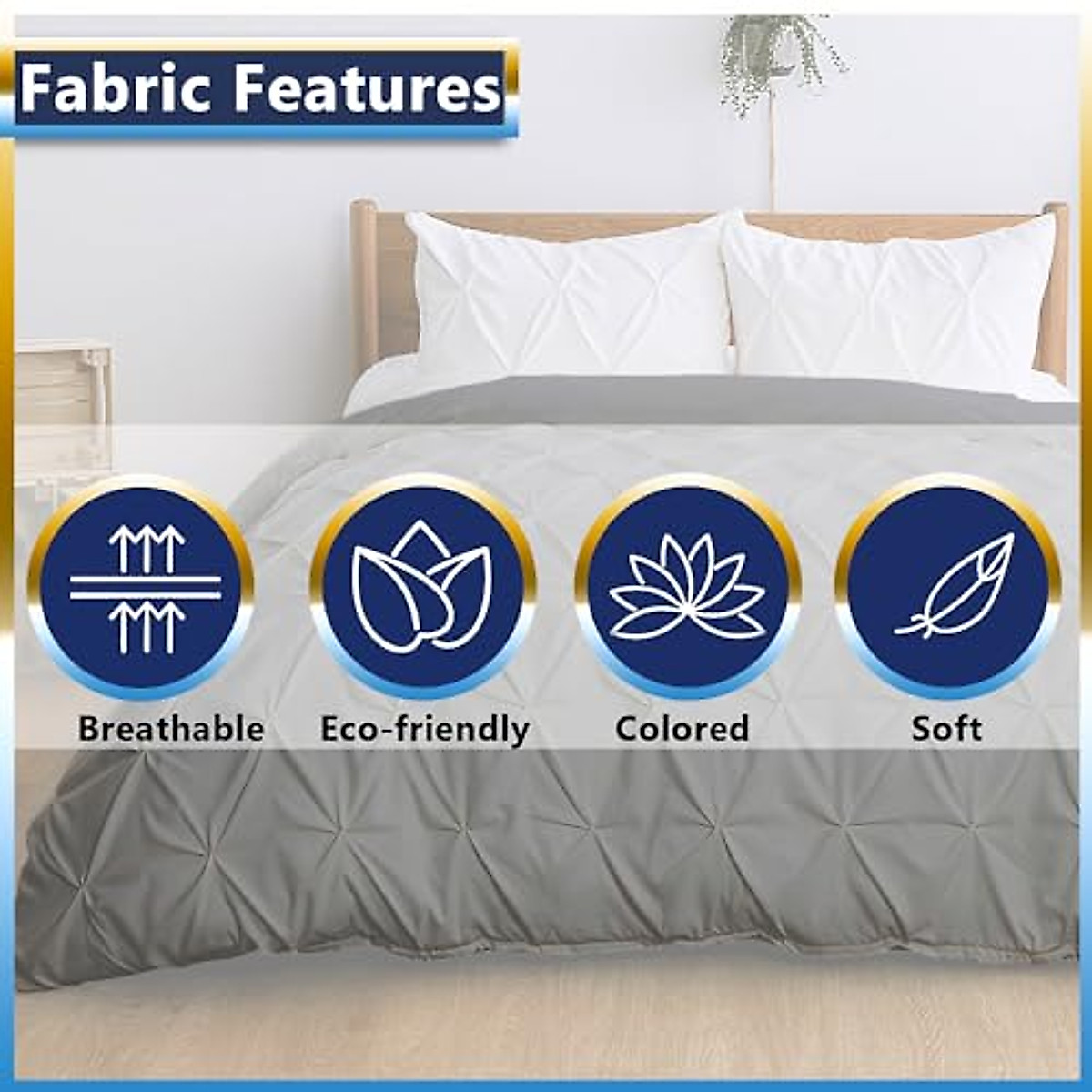 California Bedding Decorative Pinch Plated Pintuck Duvet Cover 800 TC Egyptian Cotton Oversized King 120x98 Size 1-PCs Duvet Cover Zipper & Corner Ties Breathable & Soft Dark Grey Solid