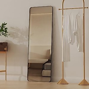 VocalStar 65" x 22" Full Length Mirror, Modern Farmhouse Black Metal Framed Full Body Mirror for Living Roome, Bathroom, Thicken 1/4-inch Glass | Ultra-Flush Hanging