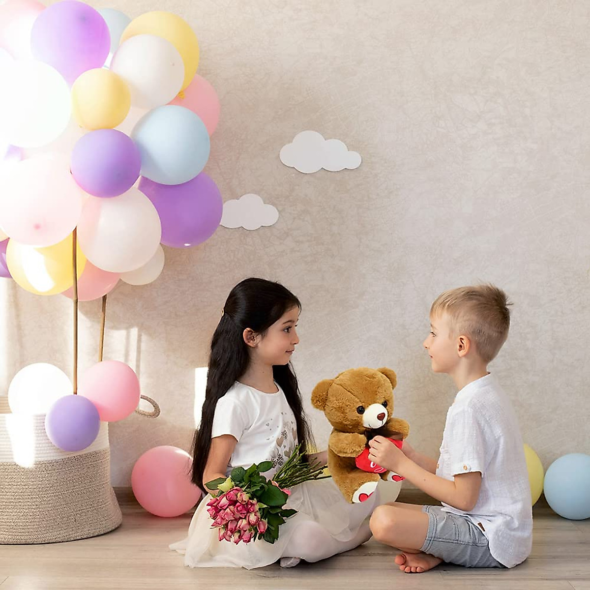 Love You! 14 Inches Valentines Day Plush Teddy Bear with Red Heart, Cute Brown Teddy Bear Stuffed Animal Toys, Valentines Day Anniversary Birthday Gift for Kids Boys Girls Couple Boyfriend Girlfriend