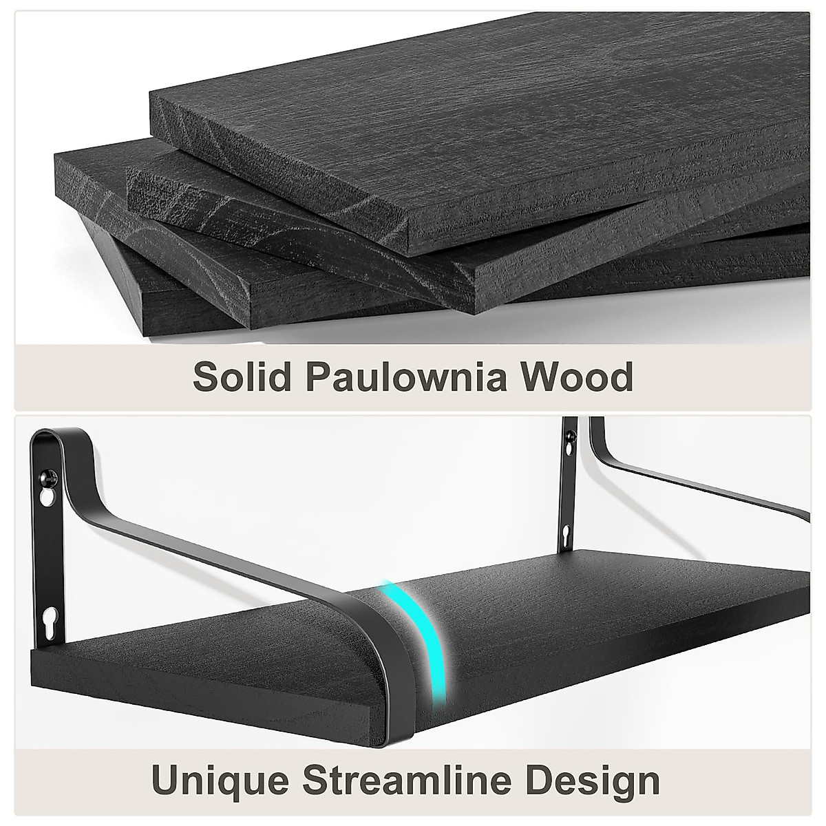 Love-KANKEI Black Floating Shelves for Wall Set of 4, 15.7 Inch Wood Wall Shelves with Bracket, Rustic Hanging Shelves for Bathroom, Bedroom, Kitchen,Living Room, Office Display