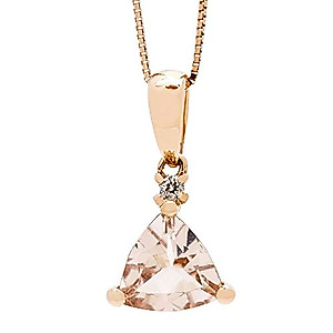 Gin & Grace Valentine's Jewelry 10K Rose Gold Genuine Morganite & Diamond (I1,I2) Pendant for Women (Trillion Cut)