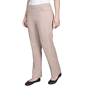 Alfred Dunner Womens Petite Classic Allure Fit Proportioned Pant with Elastic Comfort Waistband, Tan, 8P