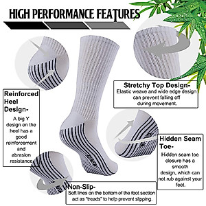 Sunew Crew Dress Socks, Bamboo Men Casual Wicking Cushioned Long Hiking Athletic Mid Calf Socks for Indoor Outdoor Workout Running Basketball Hiking 3 Pack White M