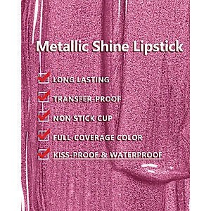 MAKI YIKA Pink Lipstick for Women Metallic Lipsticks Long Lasting Glitter Lipstick No Smudge No Transfer Full-Coverage Liquid Lip Gloss, Pink Flower