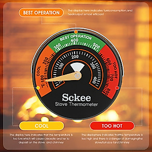 Wood Stove Thermometer, Magnetic Stove Temperature Stove Top Thermometer for Wood Burning Stove, Gas Stove, Pellet Stove, Temperature Meter for Fireplace, Pipe Thermometer Wood Stove