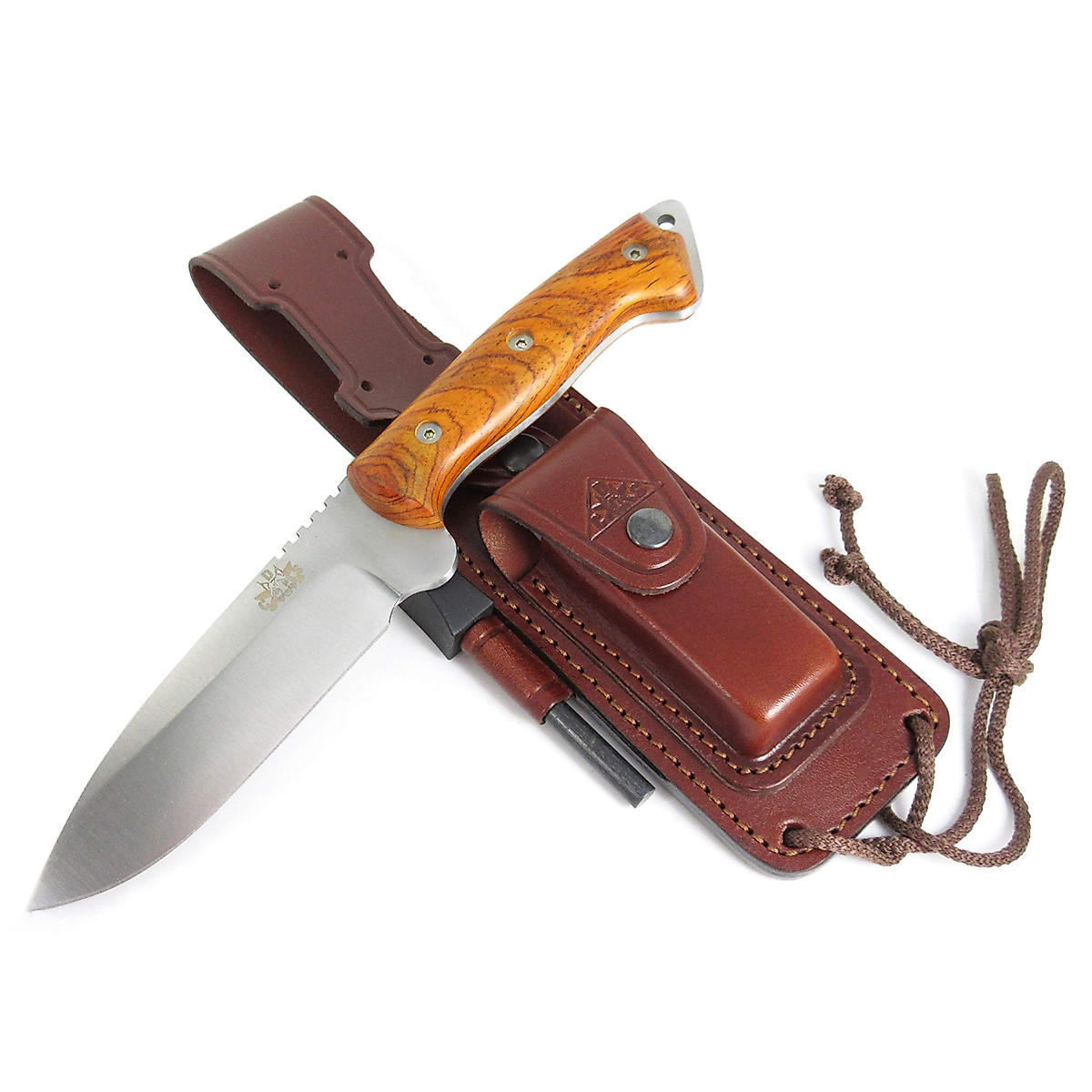 CELTIBEROCOCO - Outdoor / Survival / Hunting / Tactical Knife - Cocobolo Wood Handle, Stainless Steel MOVA-58 with Genuine Leather Multi-positioned Sheath + Sharpener Stone + Firesteel