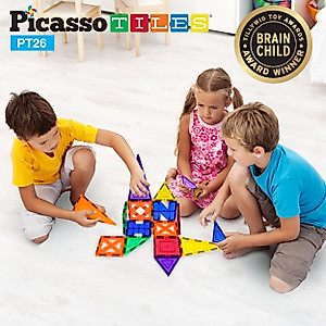 PicassoTiles Building Blocks Inspirational Kit 3D Building Construction Toys Clear Magnetic Stacking Set STEM Playboards Magnet Felt Tiles Novelty Games, Creativity Beyond Imagination