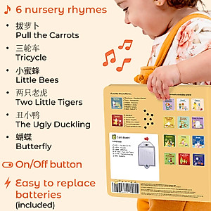 Chinese Nursery Rhymes Book | Mandarin Sound Book for Children with Pinyin and English Translation | Interactive and Educational Chinese Bilingual Toy for Baby, Toddler 1-3 and 2-4