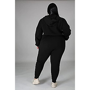 NoeYois Womens Plus Size 2 Piece Outfits Long Sleeve Sweatsuit Hooded TrackSuit Sets Matching Loungewear with Pockets-Black 3XL