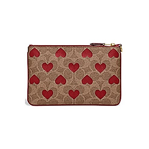 COACH Color-Block Coated Canvas Signature with Heart Print Small Wristlet Tan Red Apple One Size