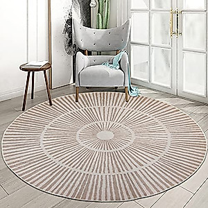 Lacomfy Modern Abstract Rug 5.2Ft Large Round Bedroom Rug Soft Mat Contemporary Living Room Rug Nonslip Floor Carpet Geometric Dining Room Rug Circle Carpet Throw Rug for Home Decor, Coffee