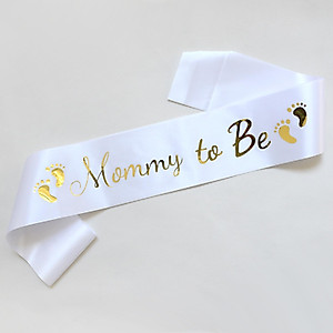BLUPLE Mommy To Be White Satin Sash - Baby Shower Sash Decorations, Gender Reveal Party, Welcome Baby (1)