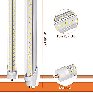 ONLYLUX 8 Foot LED Bulbs,90W 5000K 12150lm, T8 T10 T12 8ft LED Bulbs Fluorescent Light Replacement, FA8 Single Pin V Shaped LED Tube Light, Clear Cover (8 Pack)