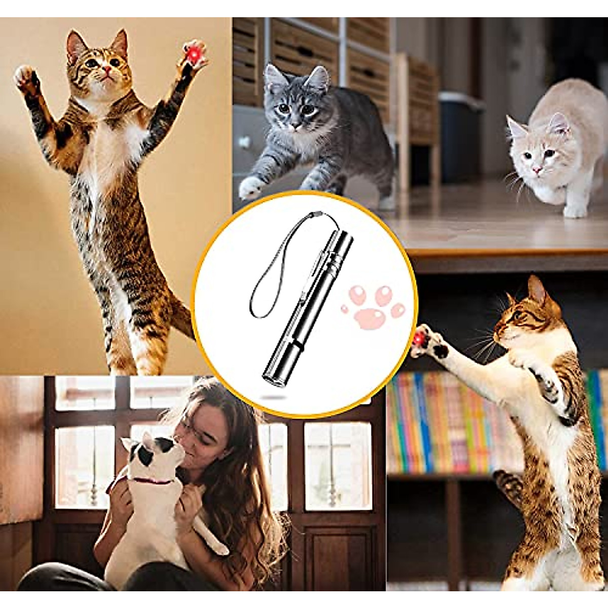 Cat Toys,Laser Pointer Cat Toy,Cat Pointer Toy,Long Range 7 Modes Lazer Projection Playpen for Kitten Outdoor Pet Chaser Tease Stick Training Exercise,USB RechargeSmall Laser Presentation Clicker Pen