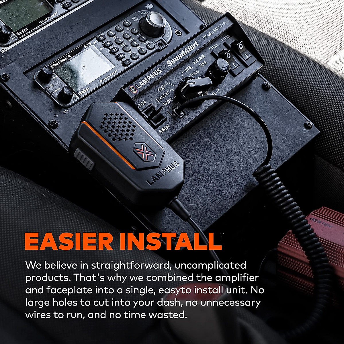 SoundAlert 100W Emergency Police Siren Amplifier [2 x 20A Switch Control] [Hands-Free Air Horn] [PTT Mic] [Radio Rebroadcast] Warning PA System for Emergency Vehicles Trucks Cars Warning Lights