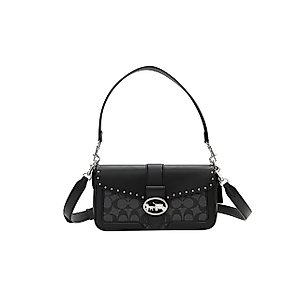 Coach Womens Georgie Shoulder Bag (Colorblock - Rivets - Graphite - Black)