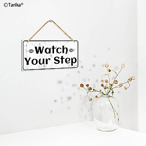 Watch Your Step 12.5X25 CM Retro Look wood Decoration Art Hanging Sign for Home Kitchen Bathroom Farm Garden Garage Inspirational Quotes Wall Decor