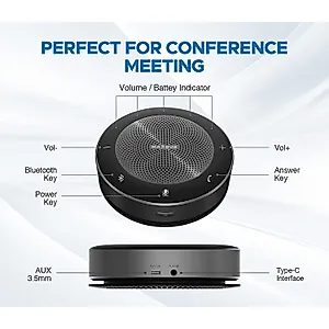 Enther&MAXHUB Bluetooth Speakerphone,USB Conference Speaker with 6 Microphones, Enhanced 360° Voice Pickup and Noise Reduction,16 Ft Pickup Distance,Home Office