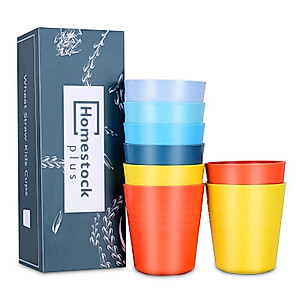 Unbreakable 12 Ounce Wheat Straw Cups, 8 Pieces Stackable Water Drinking Cup, Light Weight Water Tumblers for Soda, Tea, Beer, Iced Coffee, BPA Free Dishwasher Microwave Safe Smoothies Cups
