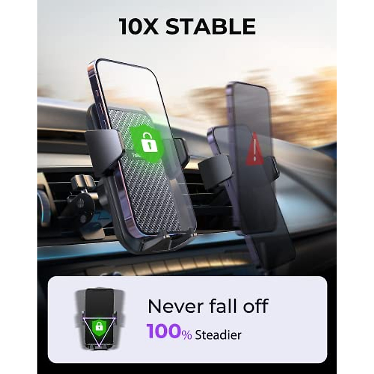 2023 Upgraded Car Phone Holder, [ Military-Grade Protection ] Air Vent Car Mount [Big Phone & Thick Cases Friendly] Hands Free Cell Phone Automobile Clamp Cradles, Fit for All iPhone Samsung Phones