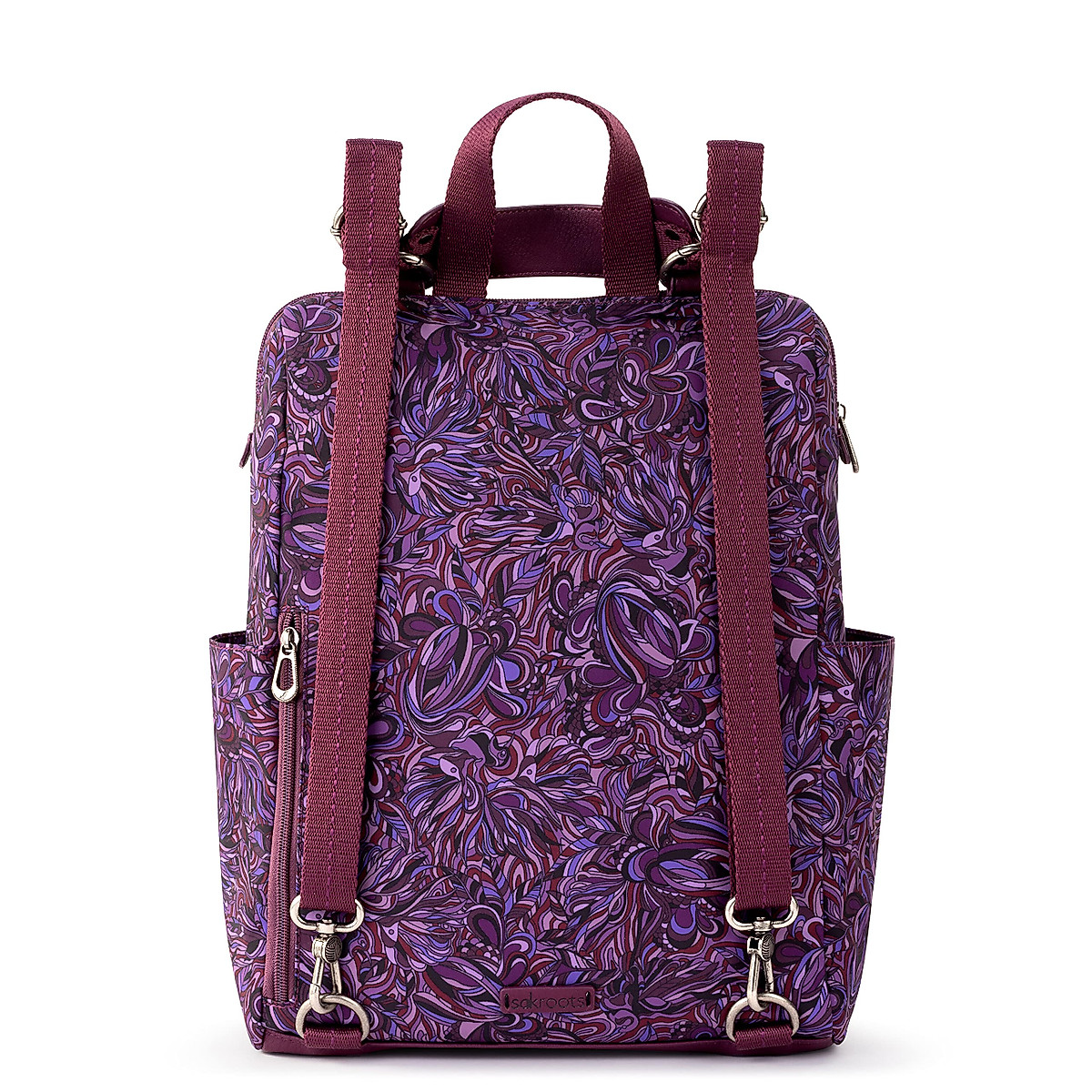 Sakroots womens Eco-twill Convertible Loyola Backpack in Eco Twill Adjustable Crossbody Strap Multifunctional Bag with Laptop Compartmen, Violet Treehouse, One Size US