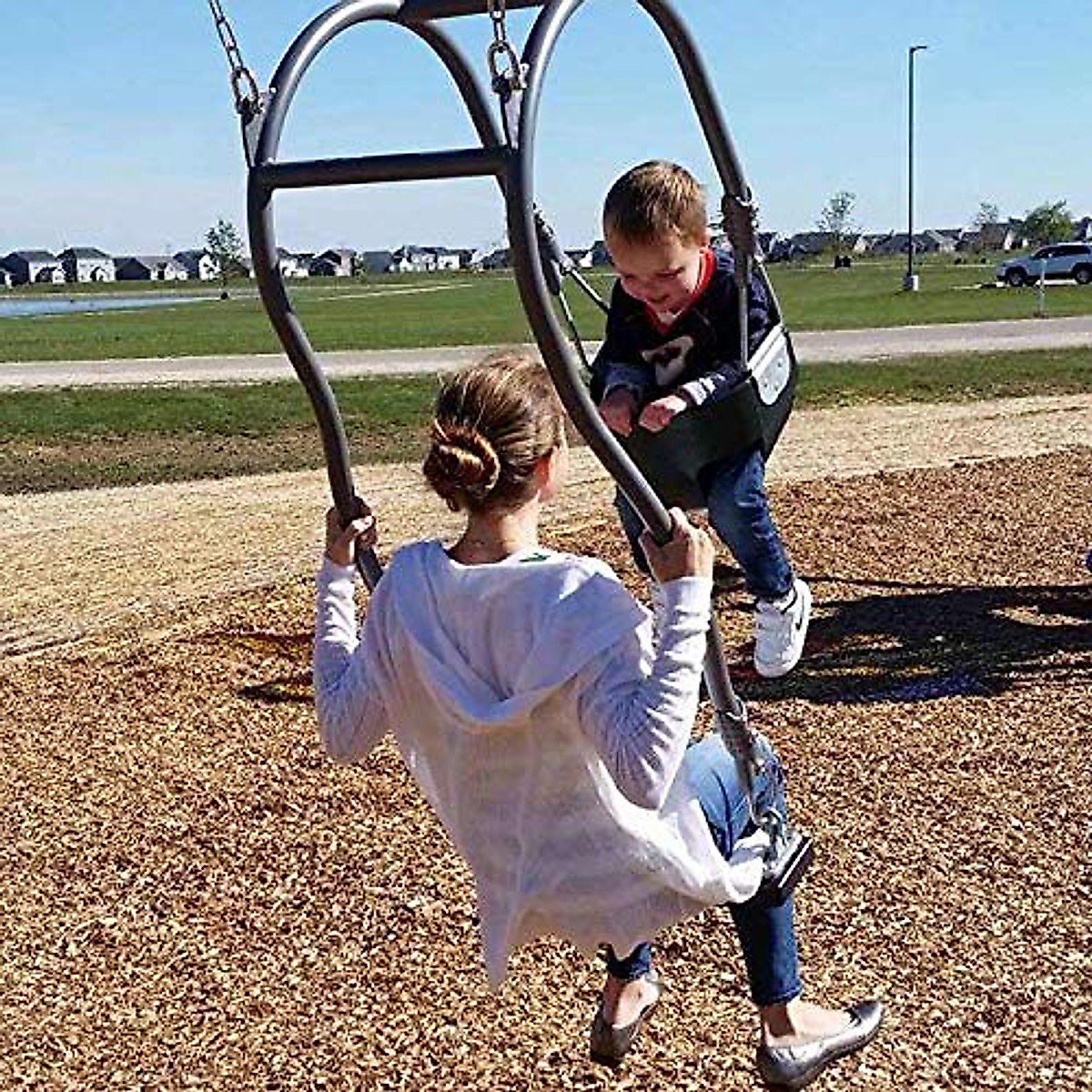 Swing Set Brackets, MDAIRC Heavy Duty Swing Hangers for Wooden Sets Playground Porch Indoor Outdoor & Hanging with Snap Hooks (2 Pack Black Swing Hook)