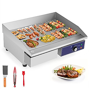Giantex Commercial Griddle, 22" Electric Griddle 2000W, Cast Iron Griddle, Stainless Steel Frame, 122℉-572℉ Adjustable Temperature Control, Removable Oil Storage Box, Restaurant Teppanyaki Grill