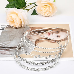 WOVOWOVO 4 Pcs Rhinestone Headbands for Women Silver Bridal Headband Crystal Flower Girl Headpiece Flower Leaf Tiara Crown Head Band Wedding Hair Accessories for Girls
