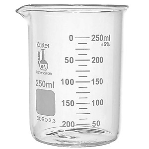 Glass Griffin Beaker, Low Form, 250ml, Karter Scientific (Pack of 6)