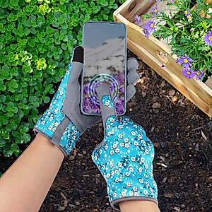 MERTURN Leather Gardening Gloves for Women Unique Floral Print Garden Gloves Touch Screen Design Yard Working Gloves Thorn Proof Gardening Gloves Weeding Tools Garden Gift for Gardener