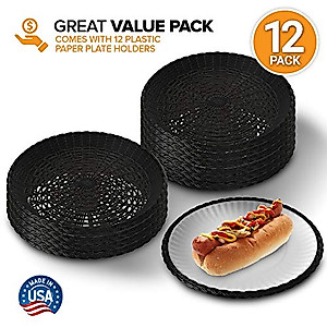 Stock Your Home 9” Paper Plate Holder in Black (12 Count) - Paper Plate Holders Plastic Heavy Duty - Plastic Paper Plate Holder - Woven Paper Plate Holder - Paper Plate Holders Reusable