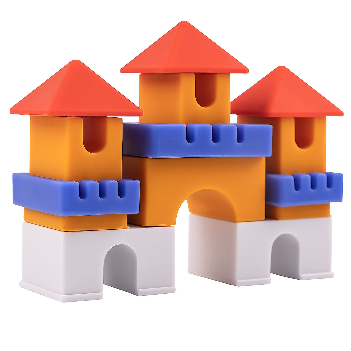 CHIN FAI Silicone Stacking Blocks, 12 PCS Baby Soft Castle Building Blocks - Montessori Kids Stacking & Nesting Toys for Babies 6 Months and up (Red)