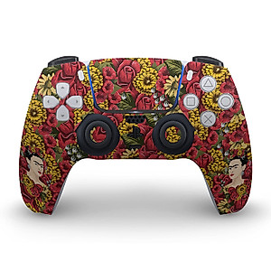 Head Case Designs Officially Licensed Frida Kahlo Portrait Pattern Floral Vinyl Faceplate Gaming Skin Decal Compatible With Sony PlayStation 5 PS5 Digital Edition Console and DualSense Controller